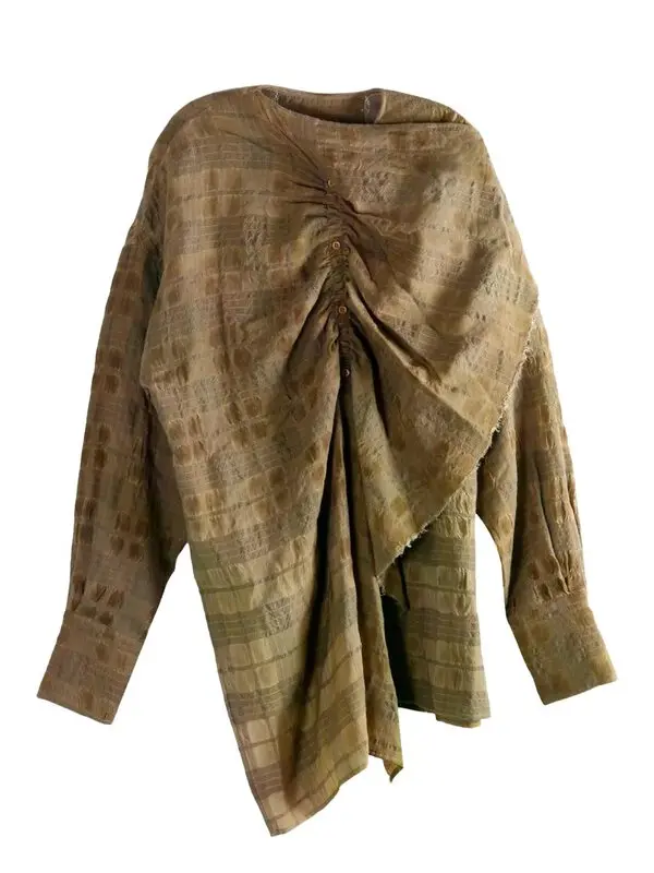 UMA WANG Draped Checked Top - Brown