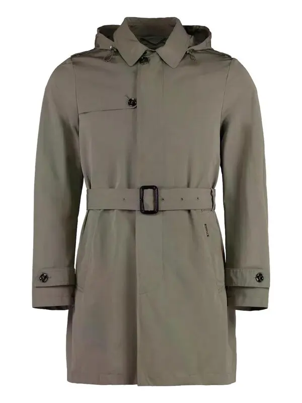 MOORER Belted Trench Coat With Removable Hood - Grey