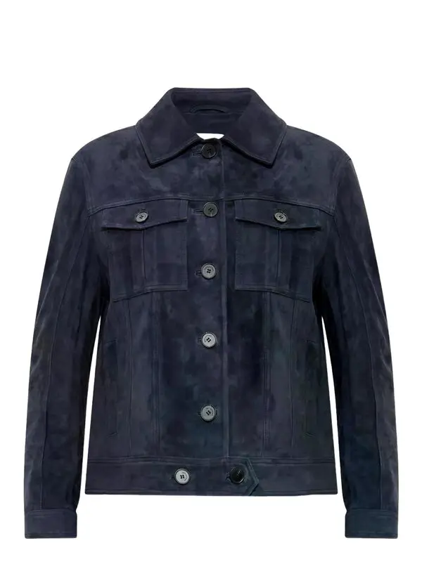 SELF-PORTRAIT Flap-pocket Suede Jacket - Blue