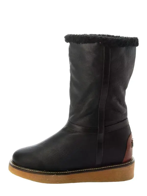FERRAGAMO Shearling-trim Leather Boots - Black