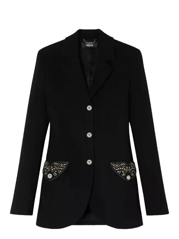 Versace Embellished Pocket Wool Jacket - Black