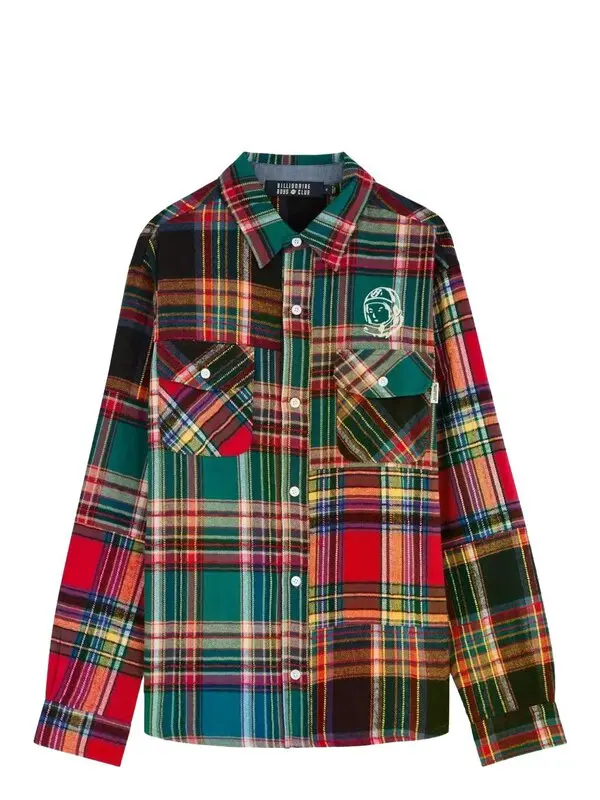 BILLIONAIRE BOYS CLUB Script Flannel Patchwork Plaid Shirt - Red