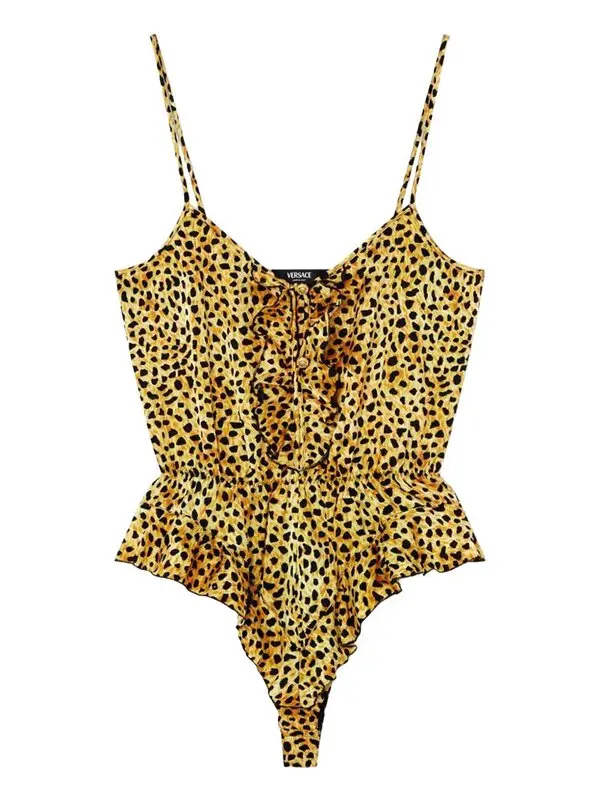 Versace Leopard-print Ruffled Bodysuit - Yellow