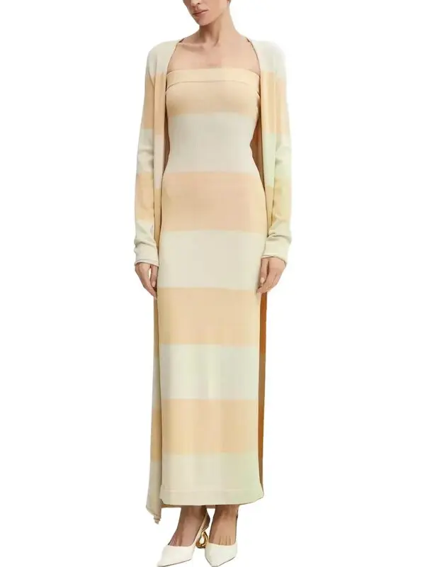 Liviana Conti Stripe Strapless Dress With Cardigan Set - Neutrals