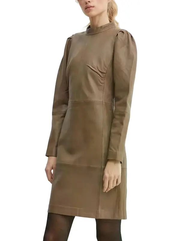 BRUUNS BAZAAR Puff-sleeve Leather Dress - Brown