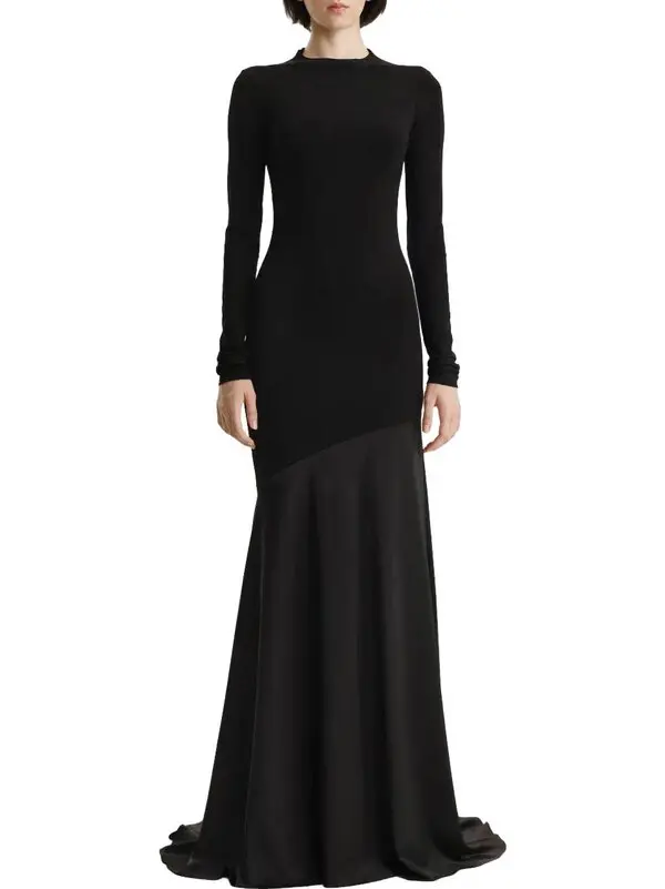 2310 STUDIO Long-sleeve Fishtail Maxi Dress - Black