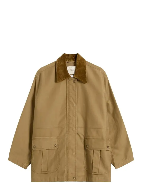 NOTHING WRITTEN Moleskin Cotton Hunting Jacket - Khaki