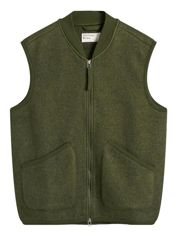 Universal Works Wool Fleece Zip Waistcoat - Olive