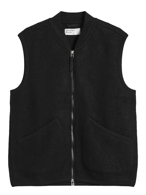 Universal Works Wool Fleece Zip Waistcoat - Black