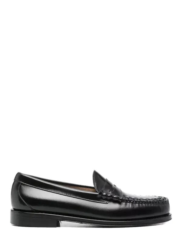 G.H.BASS Leather Loafers With Woven Front - Black