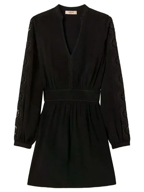 TWINSET Embroidered V-neck Mini Dress - Black