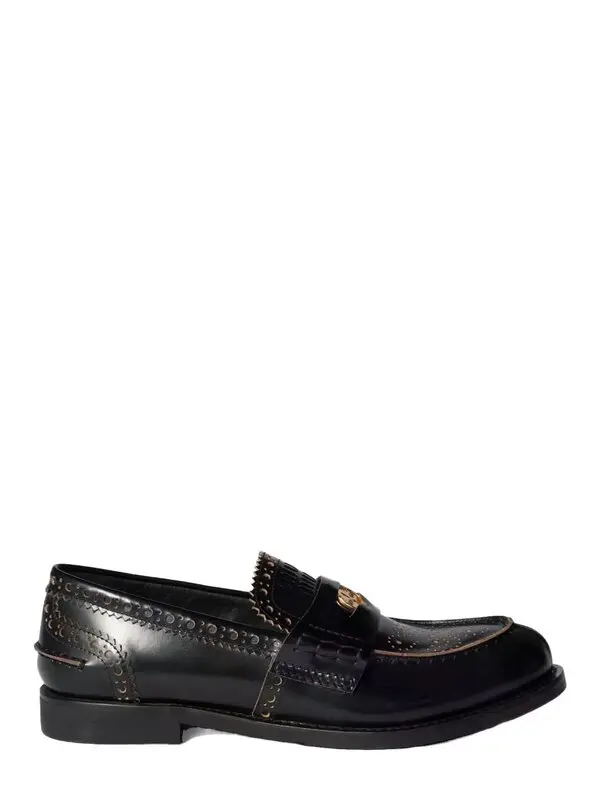 Miu Miu Perforated Leather Loafers With Coin Detail - Black
