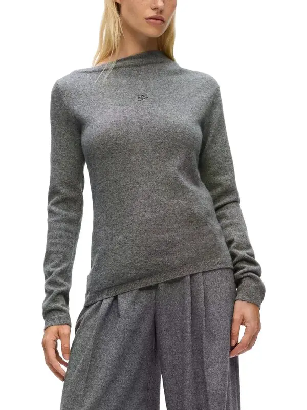 Karl Lagerfeld Asymmetric Logo Cashmere Sweater - Grey