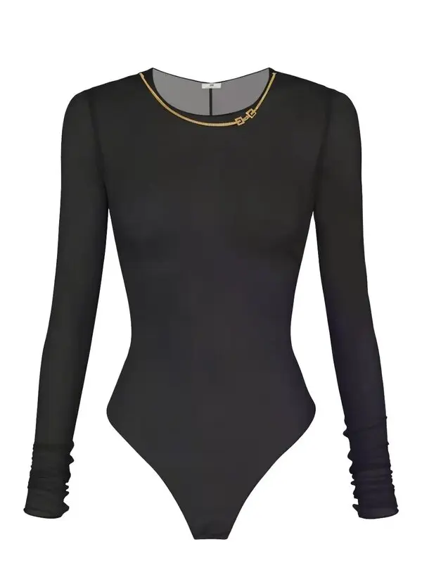 Elisabetta Franchi Mesh Long-sleeve Bodysuit - Black