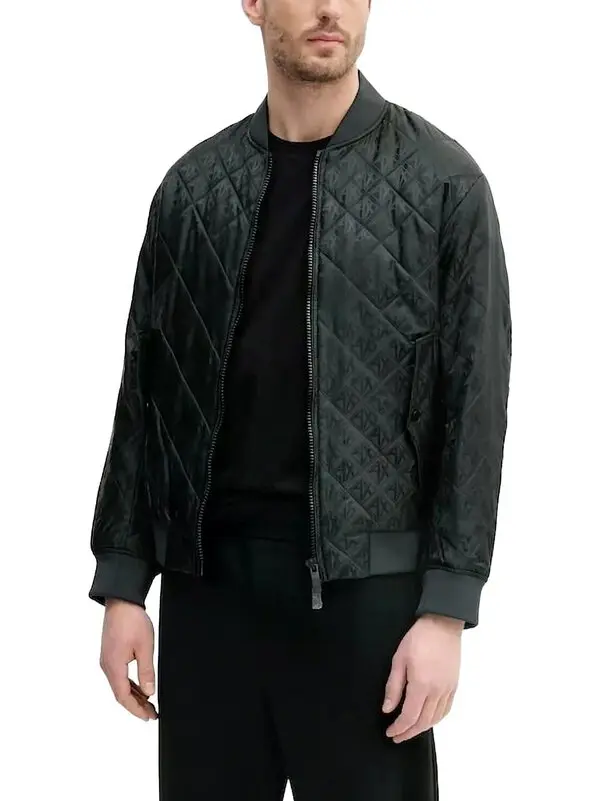 Armani Exchange Monogram Pattern Quilted Bomber Jacket - Black