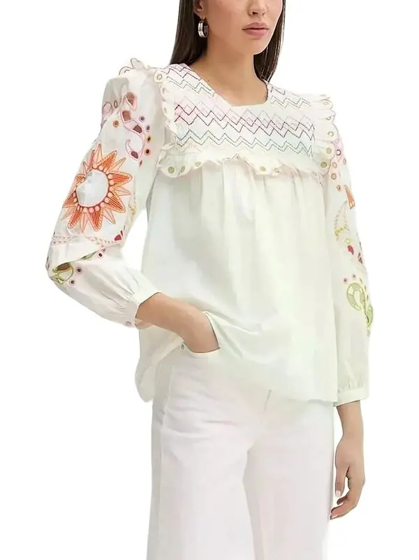 NEVER FULLY DRESSED Embroidered Ruffled Blouse - White