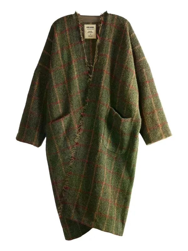 UMA WANG Frayed Check Single-breasted Coat - Green