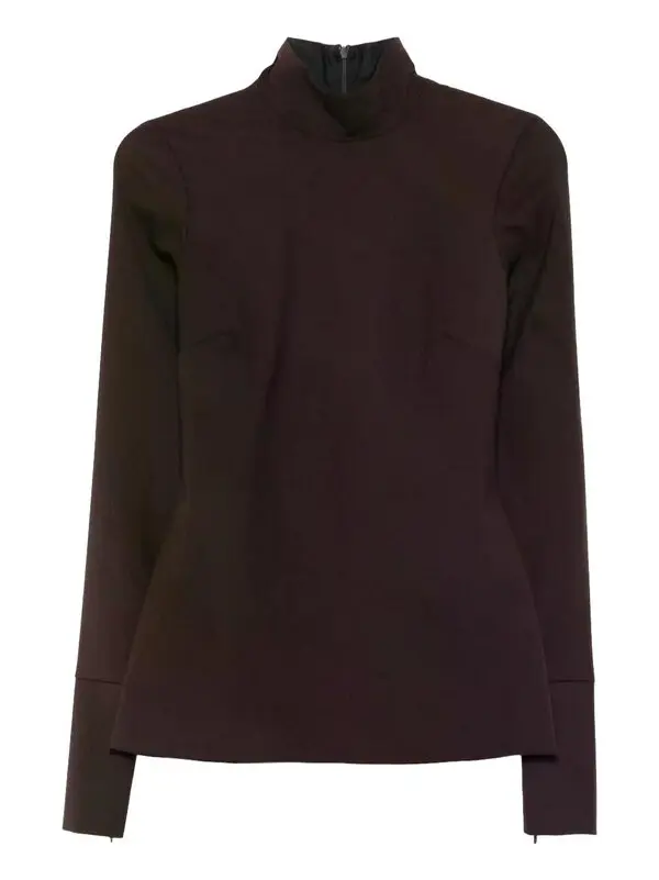 THELATEST High-neck Long-sleeve Blouse - Brown