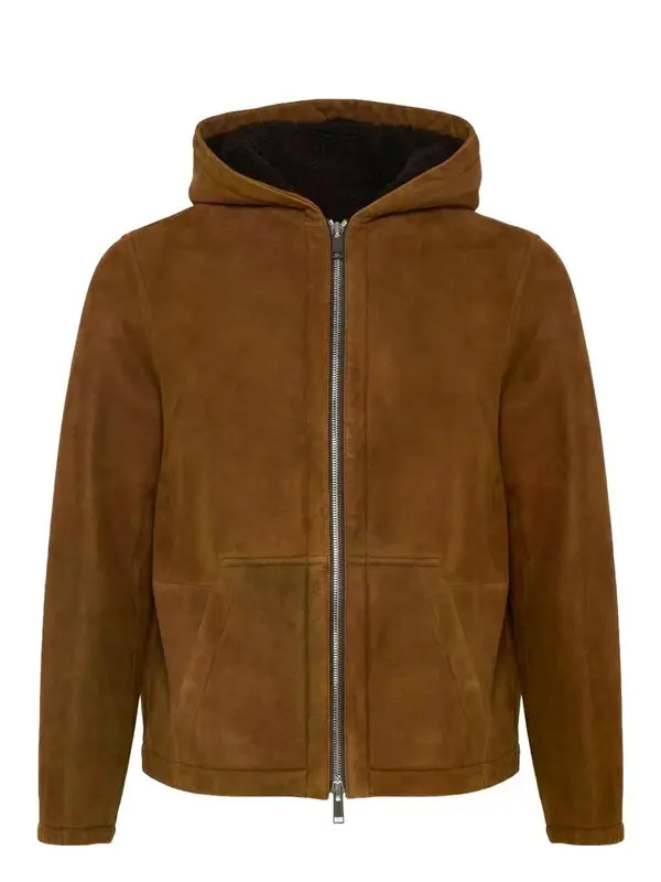 YVES SALOMON Hooded Suede Shearling Jacket - B3198 Brown