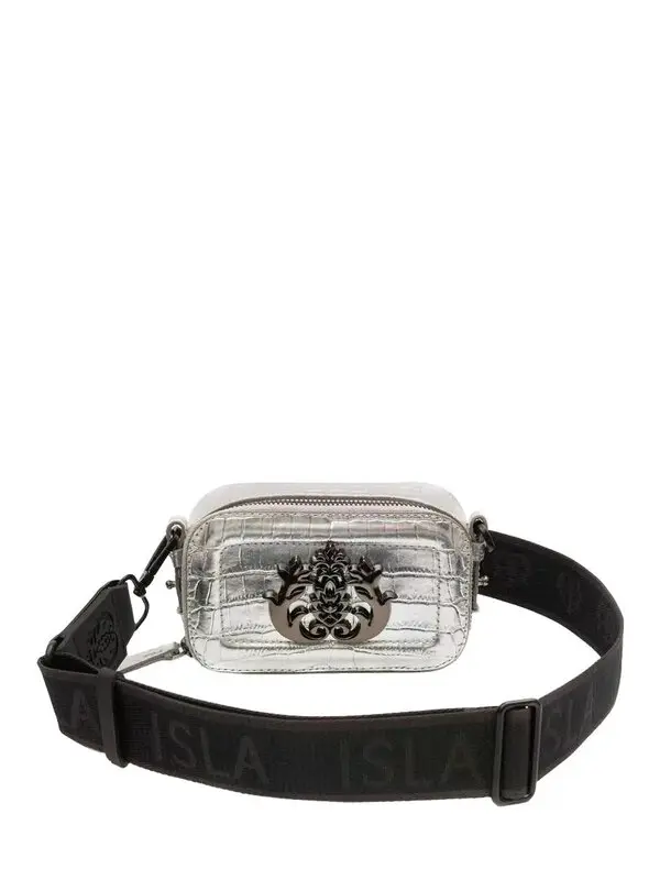 ISLA Crocodile-embossed Mini Bag With Logo Plaque - Silver