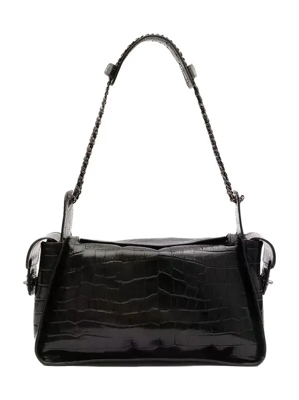 ISLA Anne Hobo Crocodile-effect Chain-link Shoulder Bag - Black
