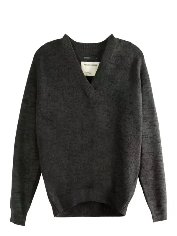 Frenckenberger V-neck Mélange Sweater - Grey