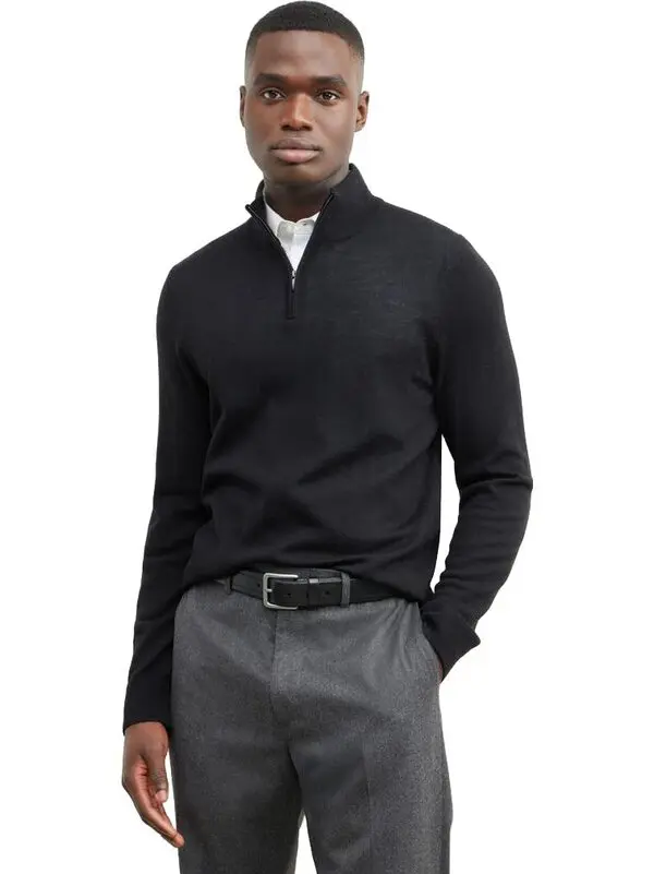 Nordstrom Merino Wool Quarter Zip Sweater - Black Caviar