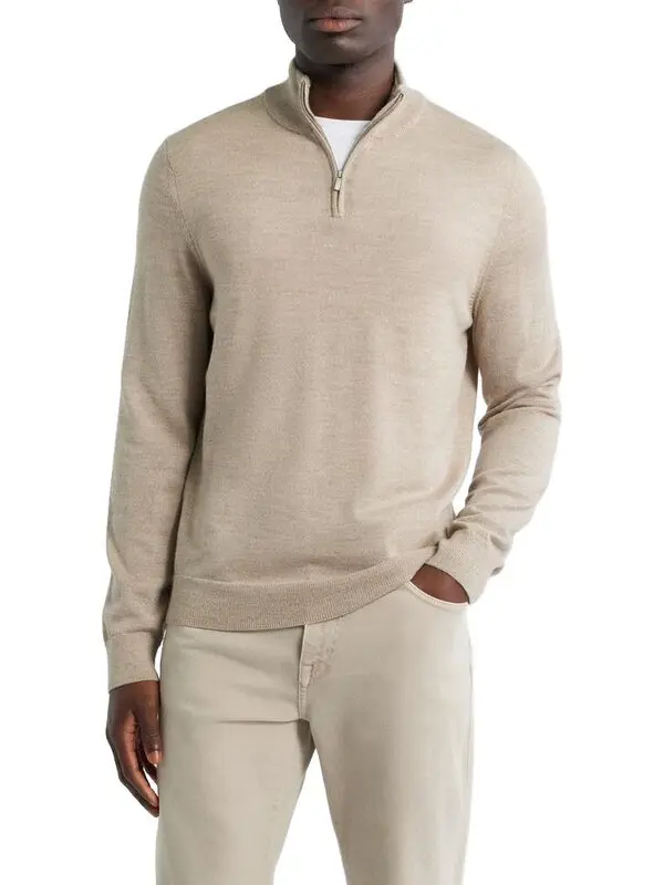 Nordstrom Merino Wool Quarter Zip Sweater - Tan Cobblestone Heather