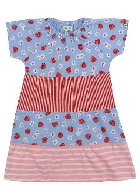 LILLY + SID Organic Cotton Strawberry Print Tiered Dress - Multi