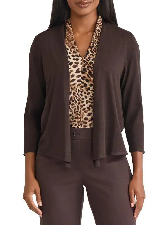 KASPER Open Front Cardigan - Rich Chocolate