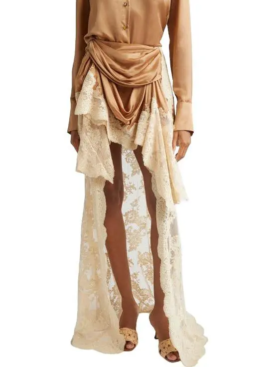 Zimmermann Hypnotic Draped Lace And Satin Skirt - Biscuit