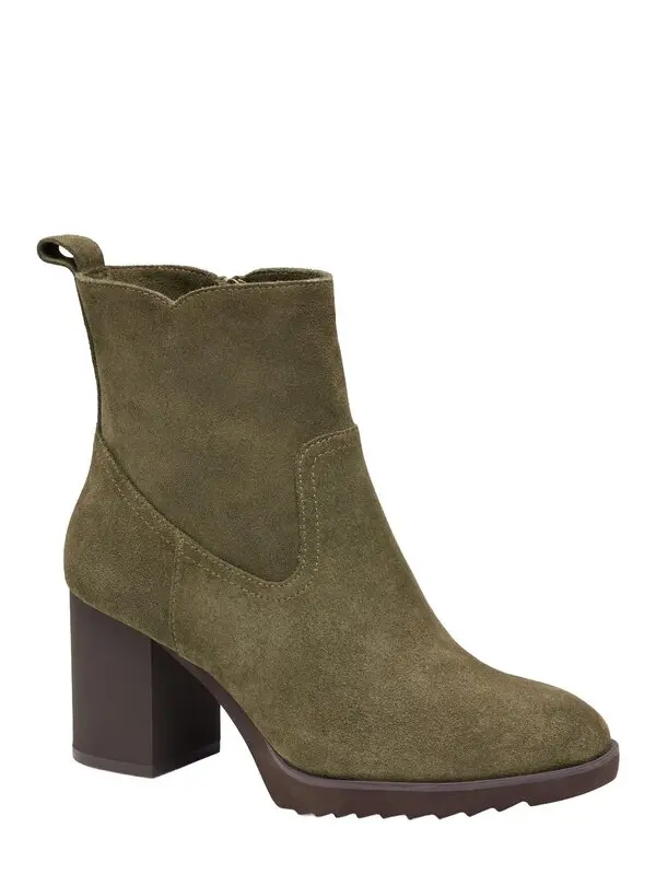 Johnston & Murphy Izzie Waterproof Platform Bootie - Olive Waterproof Suede