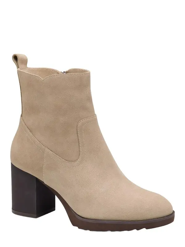 Johnston & Murphy Izzie Waterproof Platform Bootie - Taupe Waterproof Suede