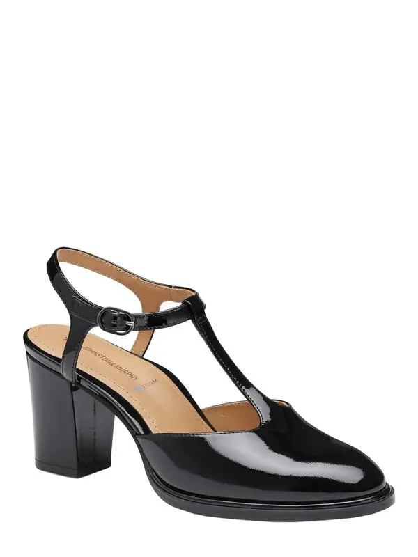 Johnston & Murphy Patent Leather T-strap Pumps - Black Patent Leather