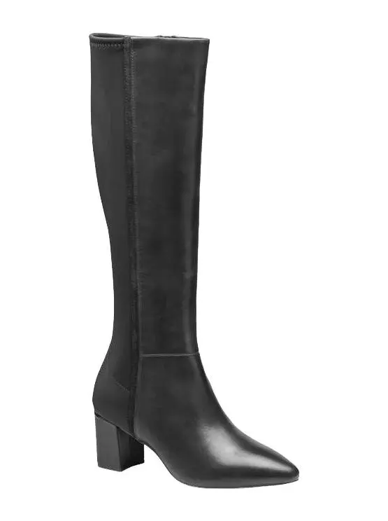 Johnston & Murphy Knee High Boots - Black Calfskin/spandex