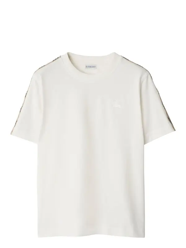 Burberry Cotton T-shirt With Stripe Trim - Ivory