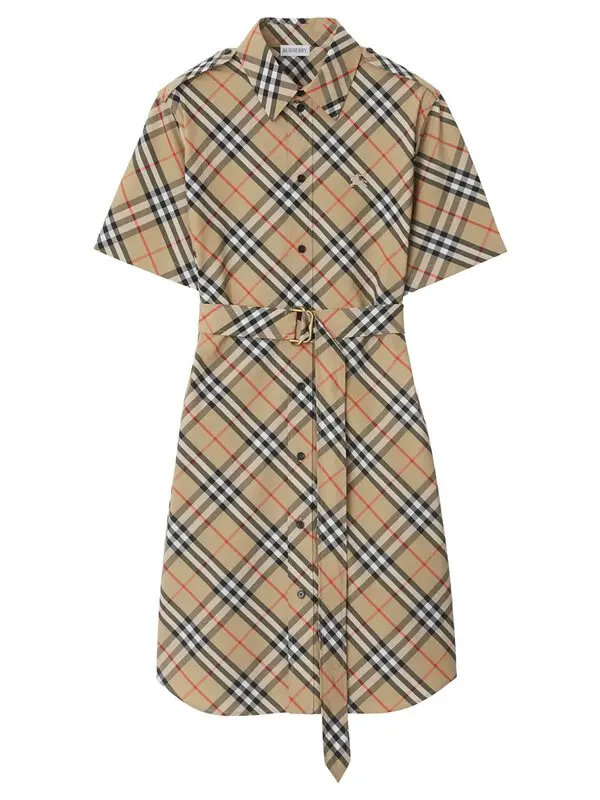 Burberry Cotton Check Mini Shirt Dress - Beige