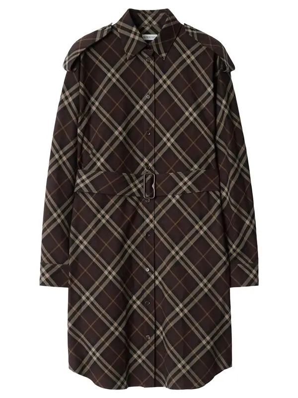 Burberry Cotton Check Mini Shirt Dress - Brown