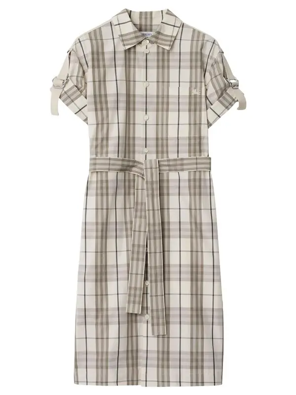 Burberry Cotton Check Mini Shirt Dress - Ivory