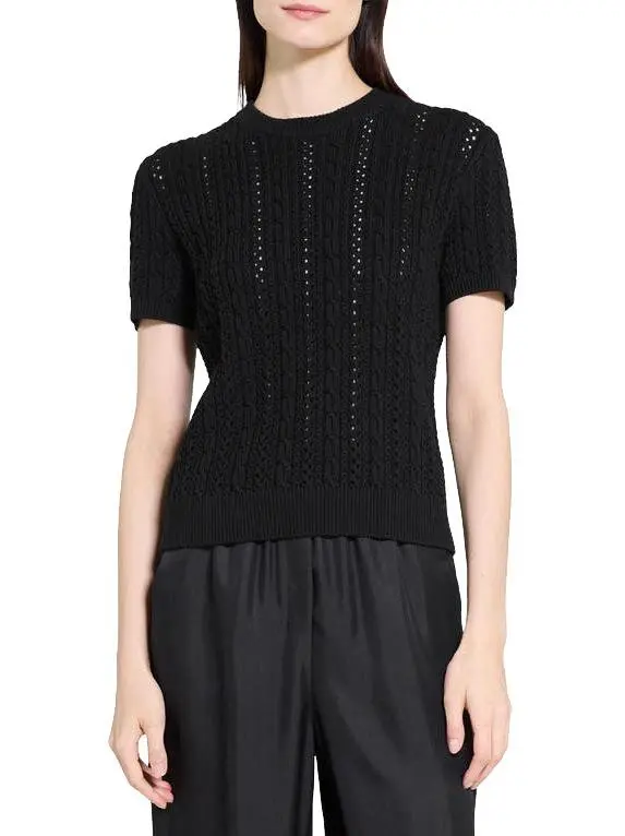 Theory Cable Stitch Short Sleeve Sweater - Black