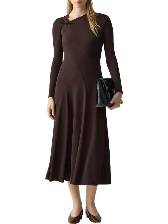 Theory Long Sleeve A-line Midi Dress - Cacao