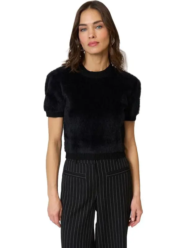Central Park West Roman Eyelash Tee With Shoulder Pads - Black