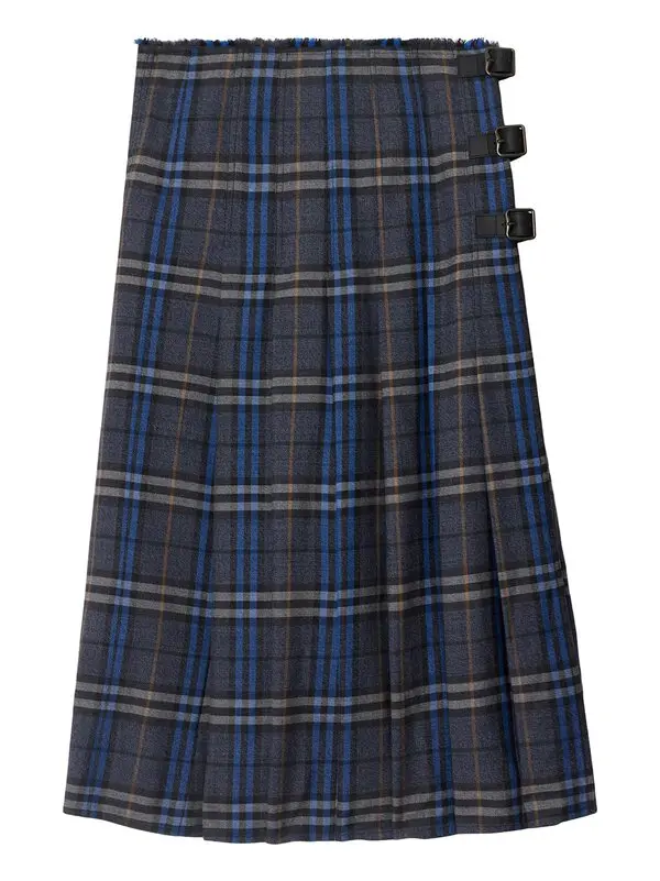 Burberry Wool Check Midi Wrap Skirt - Navy