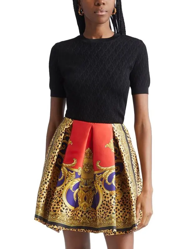Versace V Jacquard Short Sleeve Sweater - Black