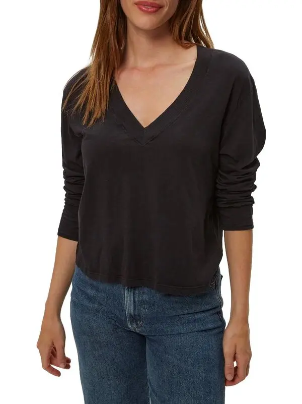 Michael Stars Brea V-neck Supima Cotton Top - Black