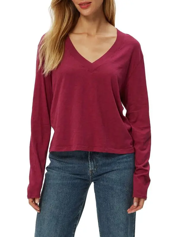 Michael Stars Brea V-neck Supima Cotton Top - Ruby
