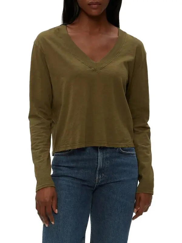 Michael Stars Brea V-neck Supima Cotton Top - Topiary