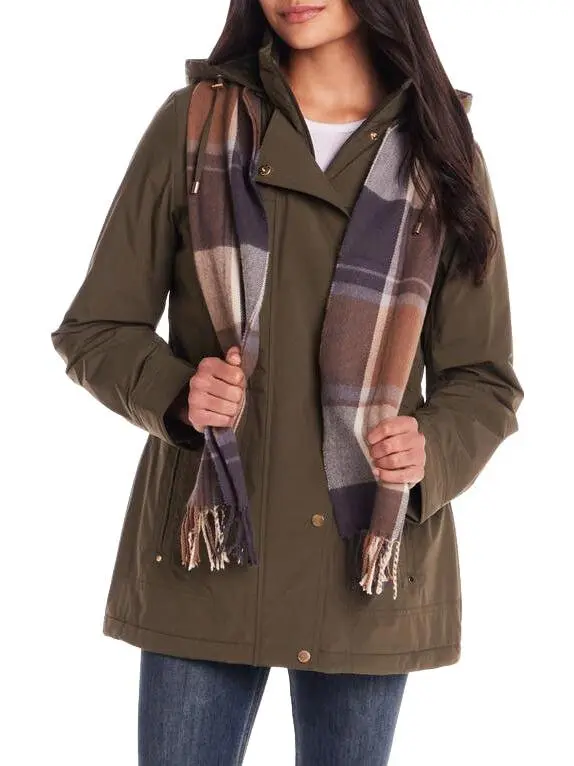 Gallery Water Resistant Insulated Stadium Coat With Removable Hood - Dried Herb