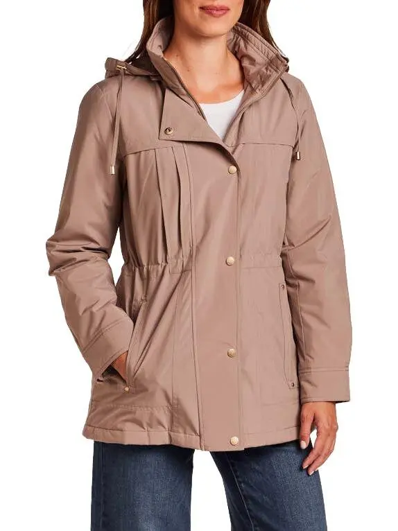 Gallery Water Resistant Insulated Stadium Coat With Removable Hood - Taupe Grey