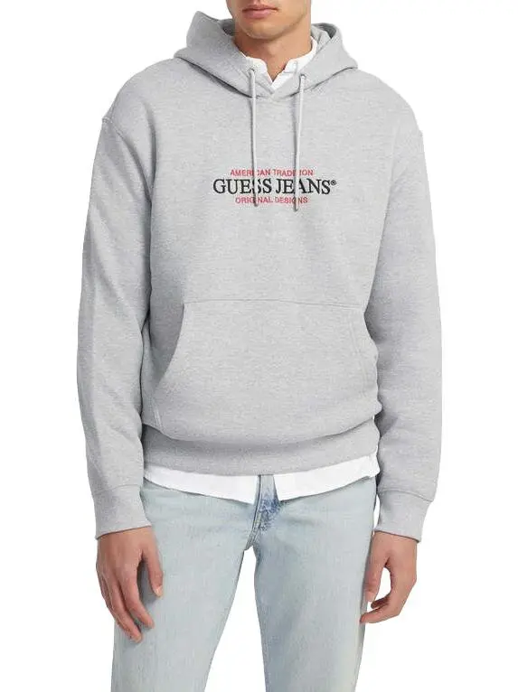 Guess Embroidered Logo Graphic Hoodie - Grey